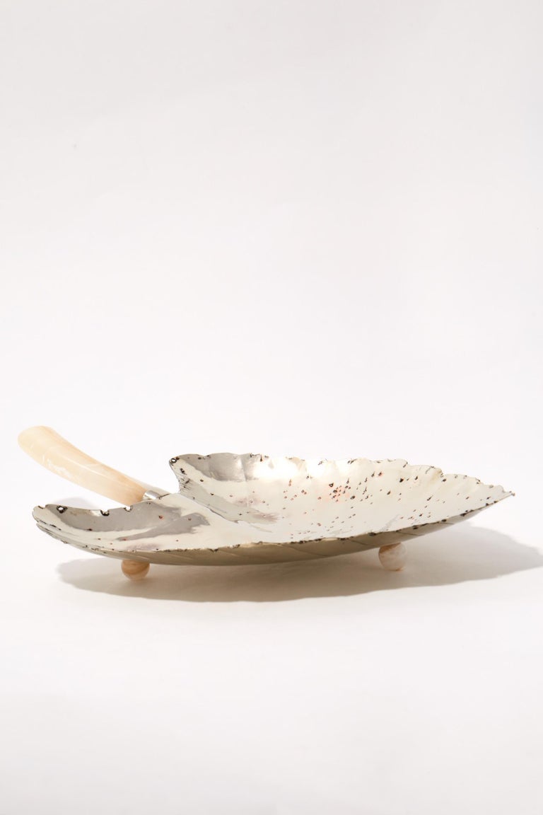 Chaco Leaf Small Tray, Cream Onyx Stone and Alpaca Silver For Sale at ...