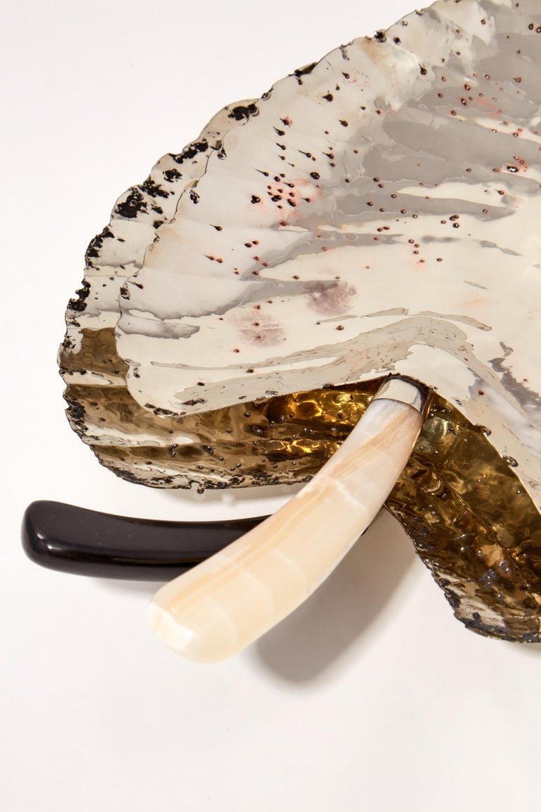 Chaco Leaf Small Tray, Cream Onyx Stone and Alpaca Silver For Sale at ...