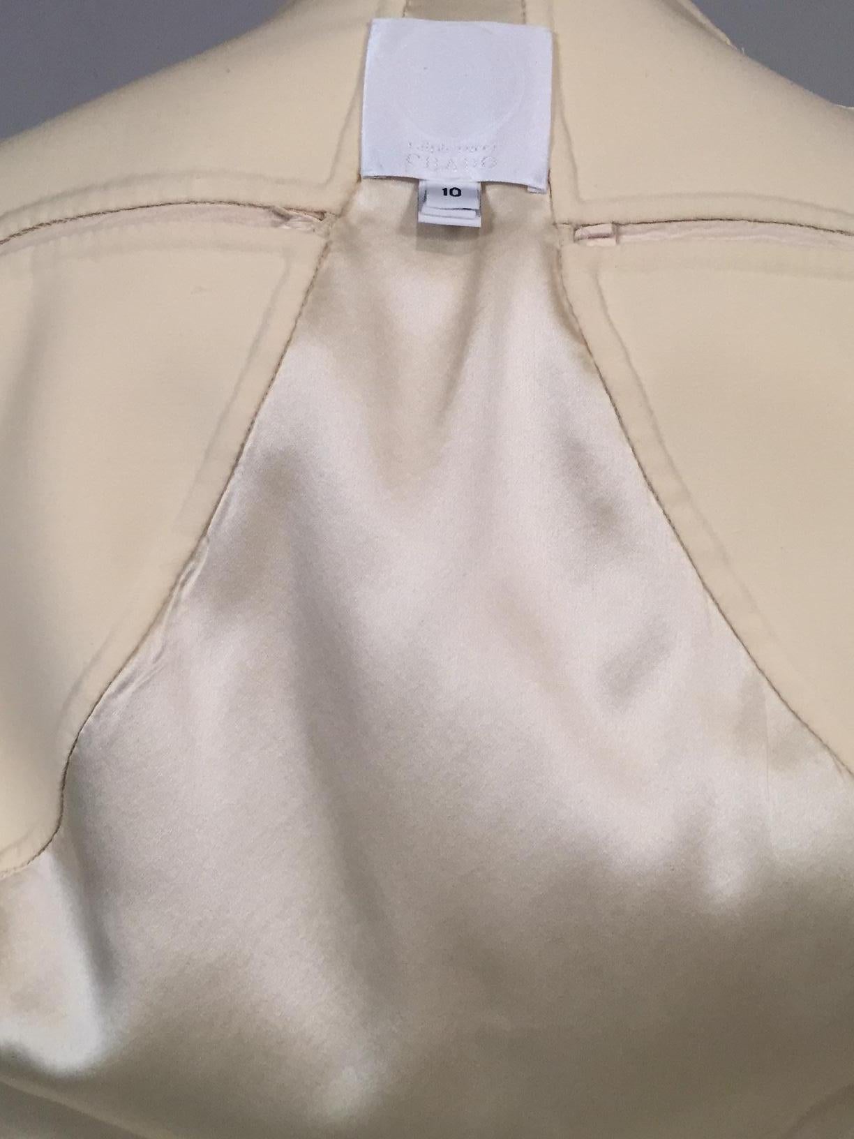 Chado Ralph Rucci Cream Wool Jacket with Pieced White Leather Panels at ...