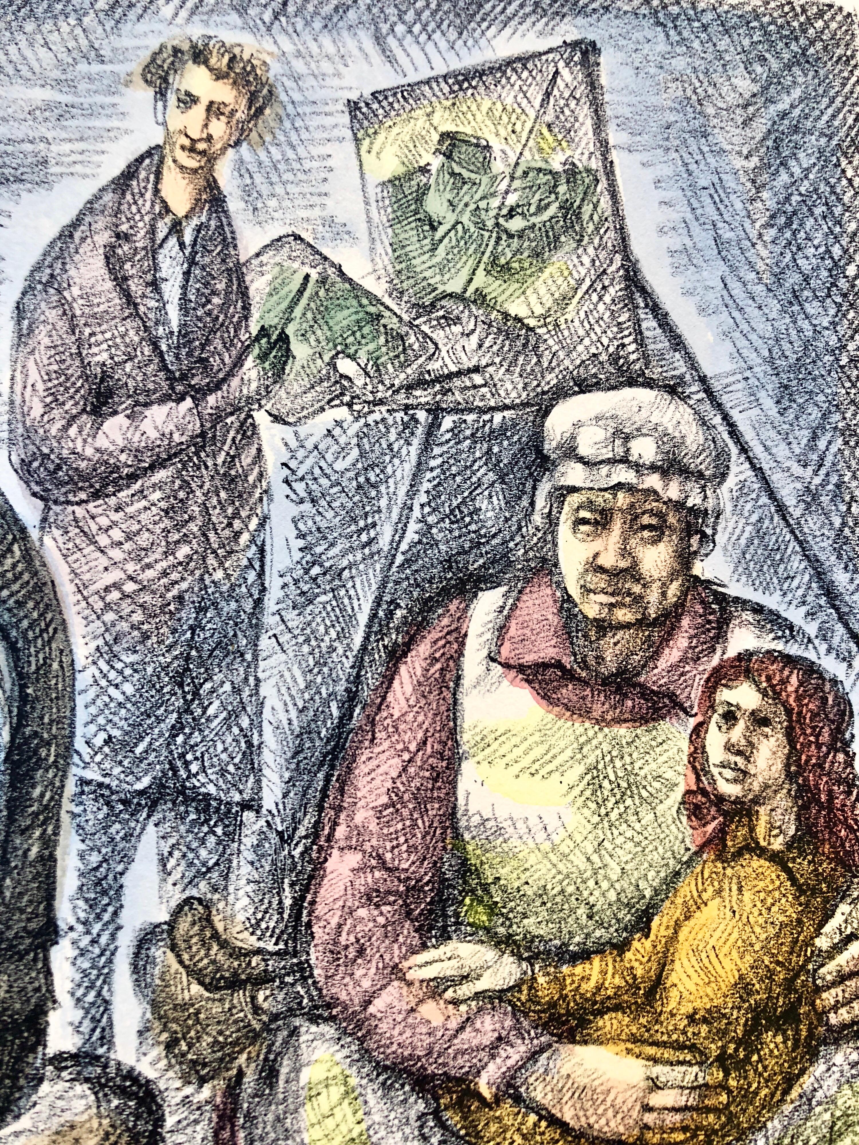 Chaïm Goldberg - Judaica Lithograph Shtetl Interior Scene Etching ...
