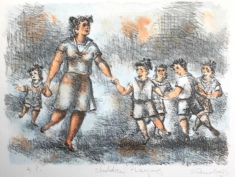 Chaim Gross - CHILDREN PLAYING Signed Lithograph, Woman and Children ...