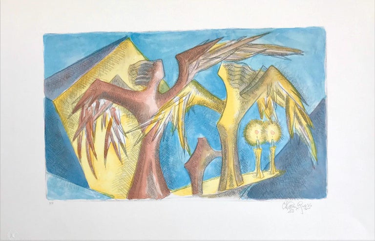 Chaim Gross - SABBATH ANGELS Signed Lithograph, Watercolor Portrait ...