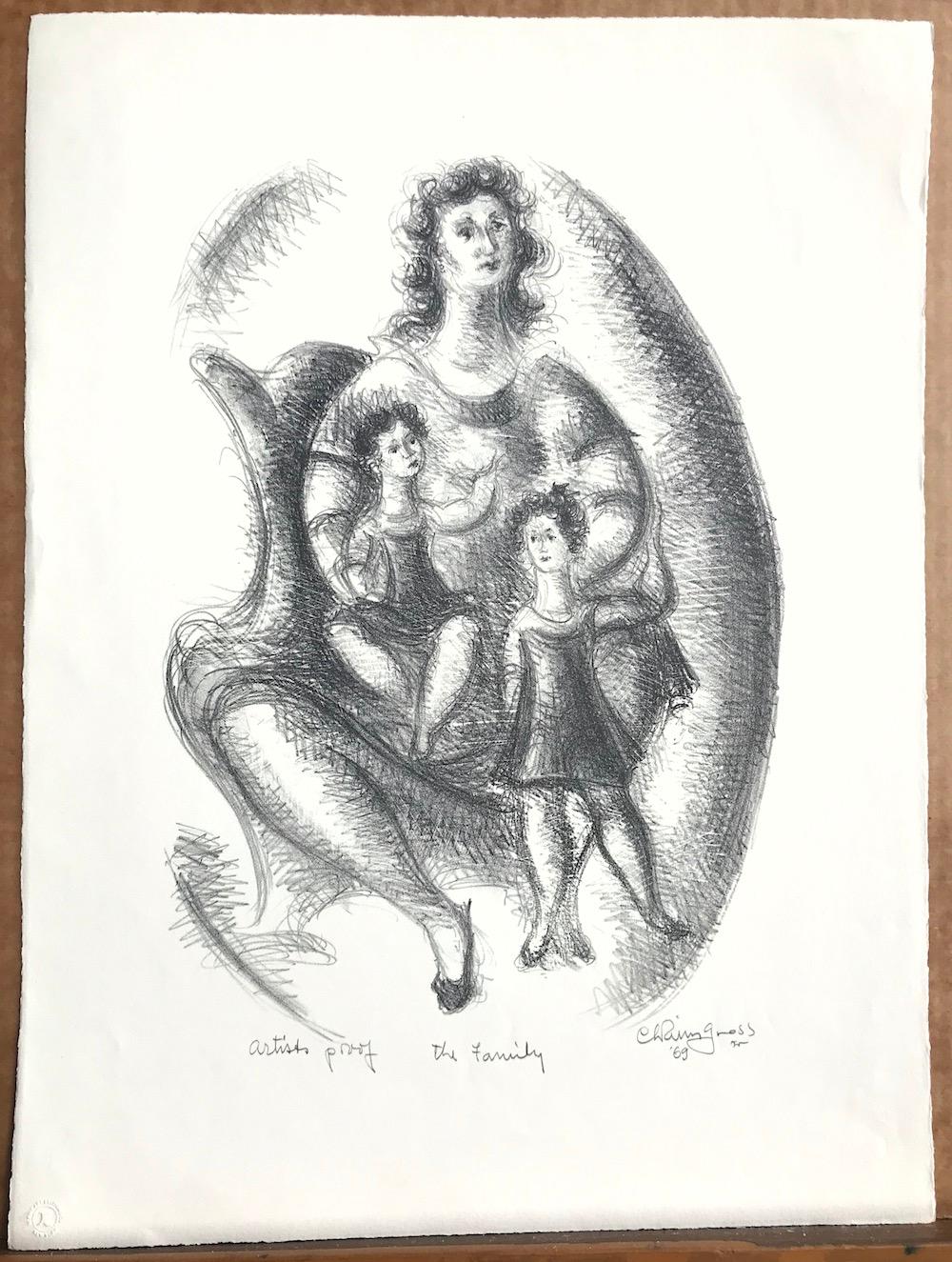 Chaim Gross - THE FAMILY Signed Stone Lithograph, Mother and Children ...