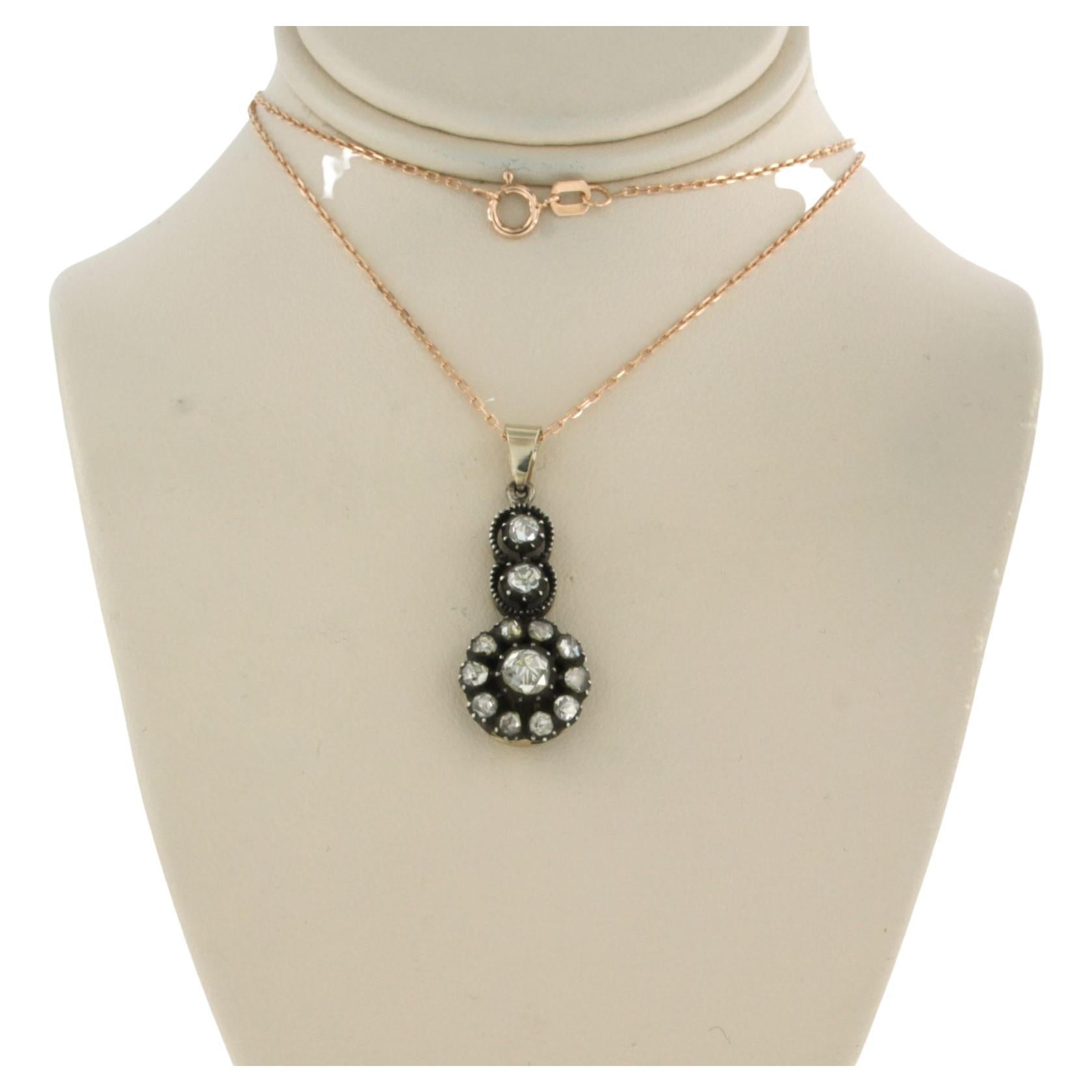 Chain with solitair pendant set with diamond 14k pink gold For Sale at ...