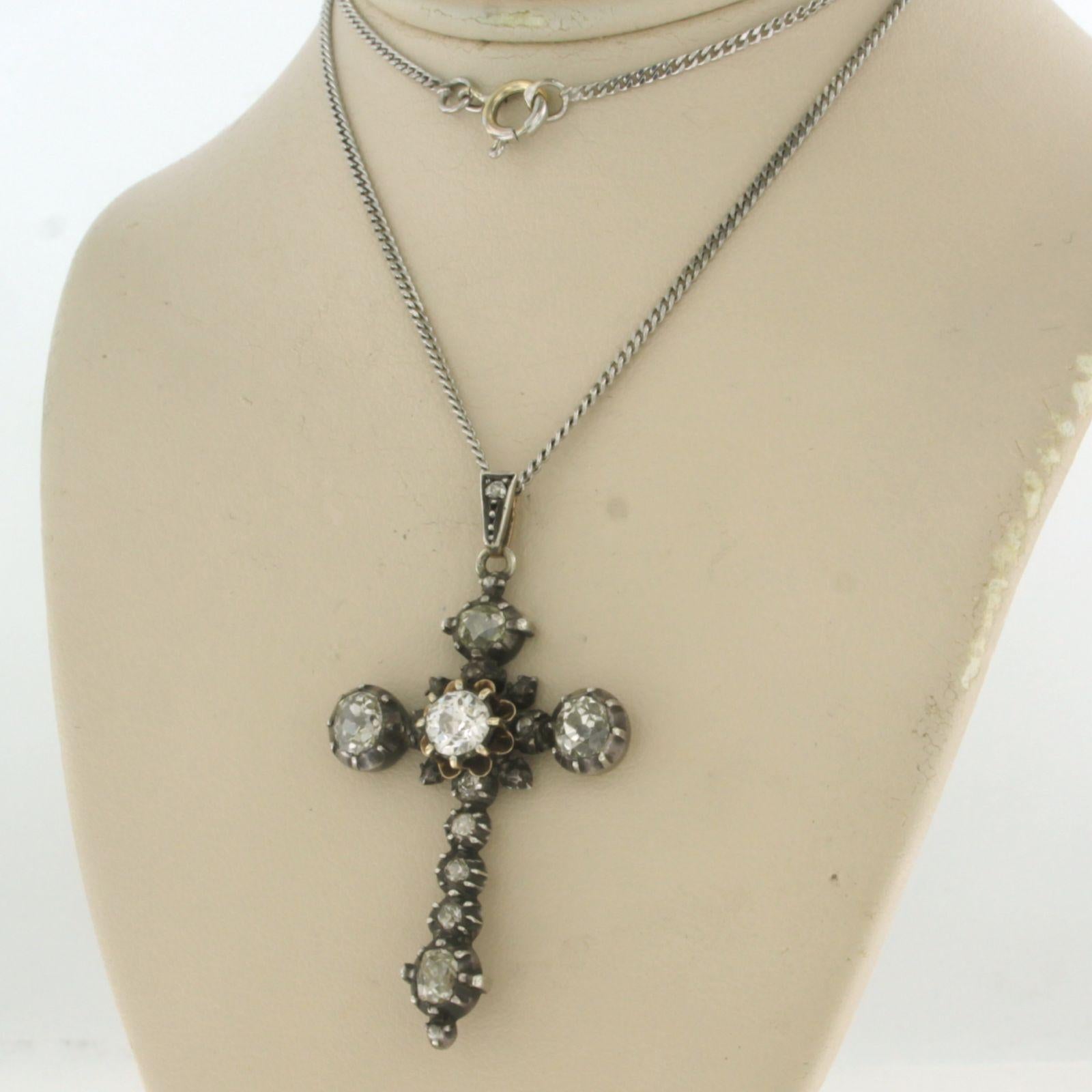 Chain and cross pendant set with diamonds 14k white gold and silver For ...