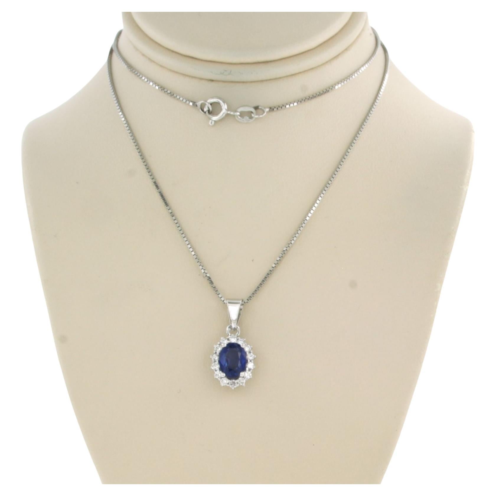 chain and pendant with sapphire and diamonds 18k white gold For Sale at ...