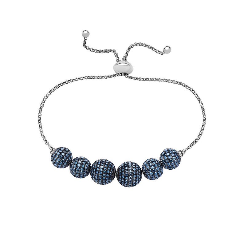 Chain Bracelet with Beaded Micro Pave Blue Diamond Balls For Sale at ...