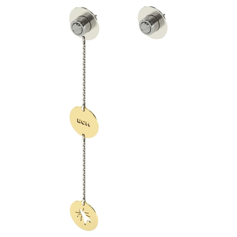Asymmetric pair of short chain earring and stud earring, 18k yellow ...