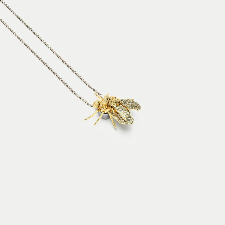 Golden Chain Necklace with Fly Pendant White Diamonds Full Pavé, 18K ...