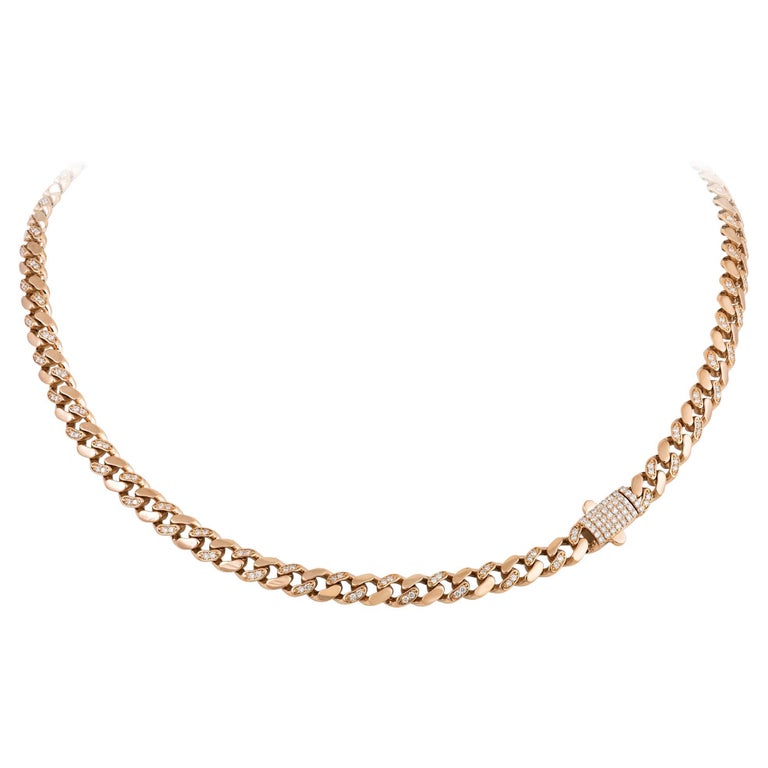 Chain Pink Gold 18K Necklace Diamond For Her For Sale at 1stDibs