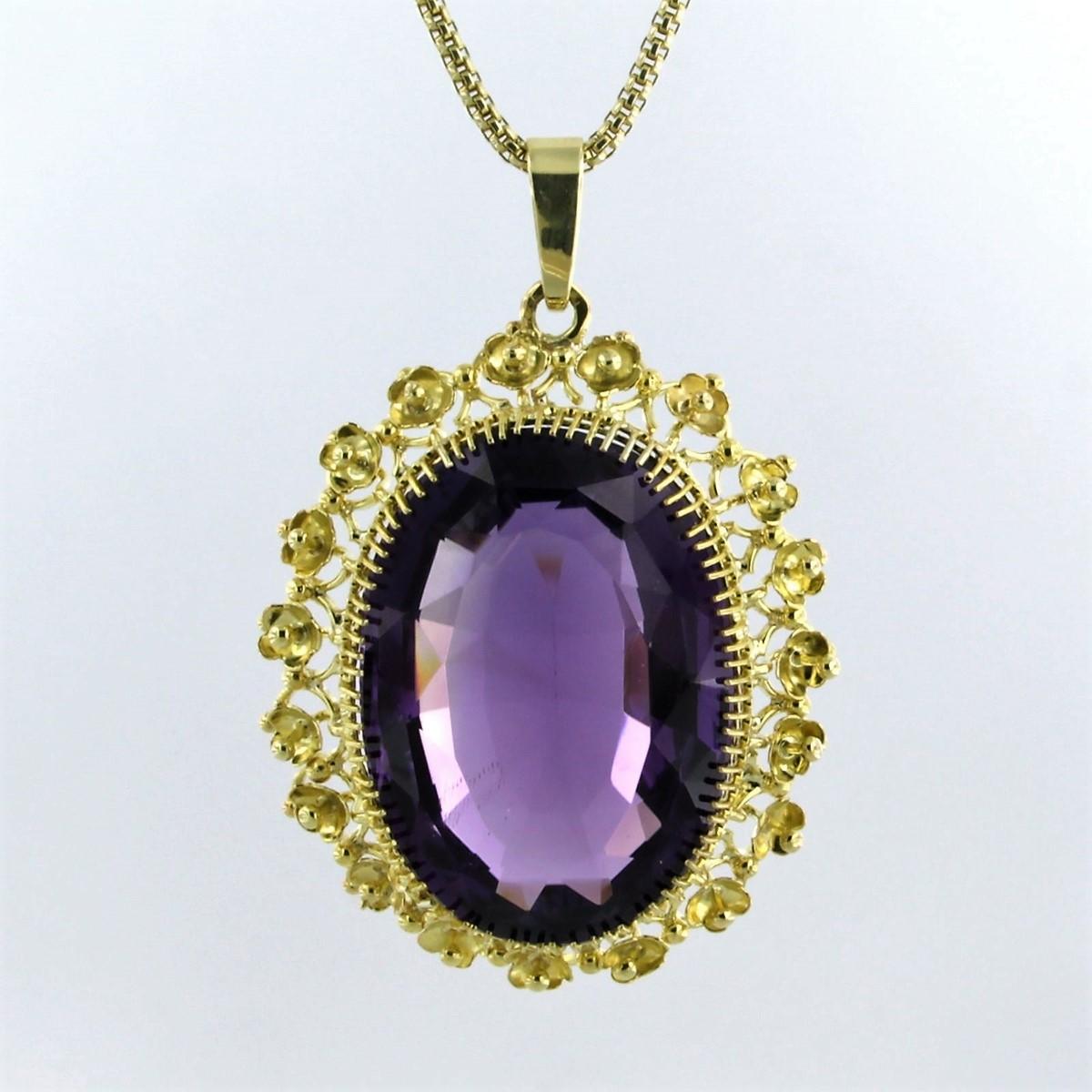 Chain with pendant set with amethyst 14k yellow gold 60 cm long For ...