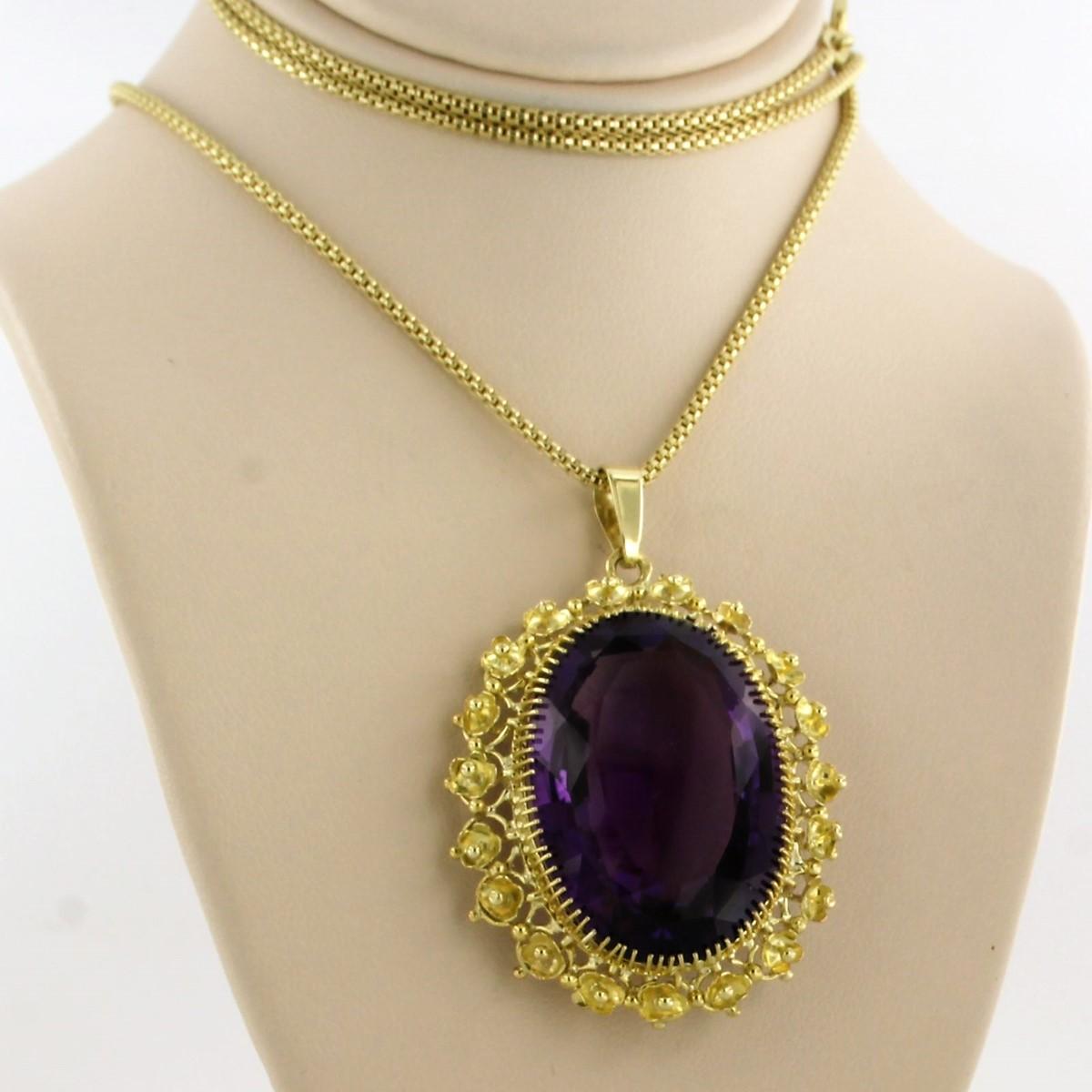 Chain with pendant set with amethyst 14k yellow gold 60 cm long For ...
