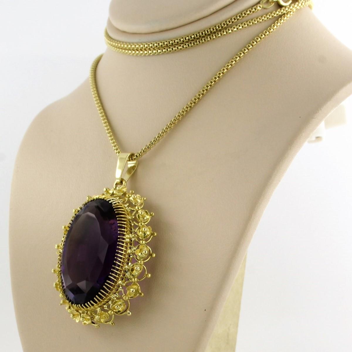 Chain with pendant set with amethyst 14k yellow gold 60 cm long For ...