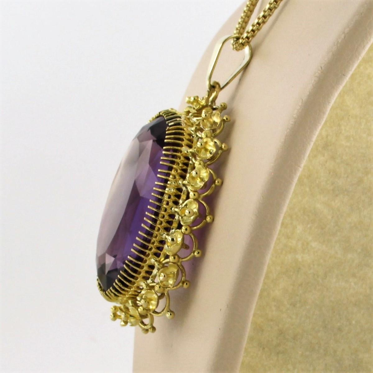 Chain with pendant set with amethyst 14k yellow gold 60 cm long For ...