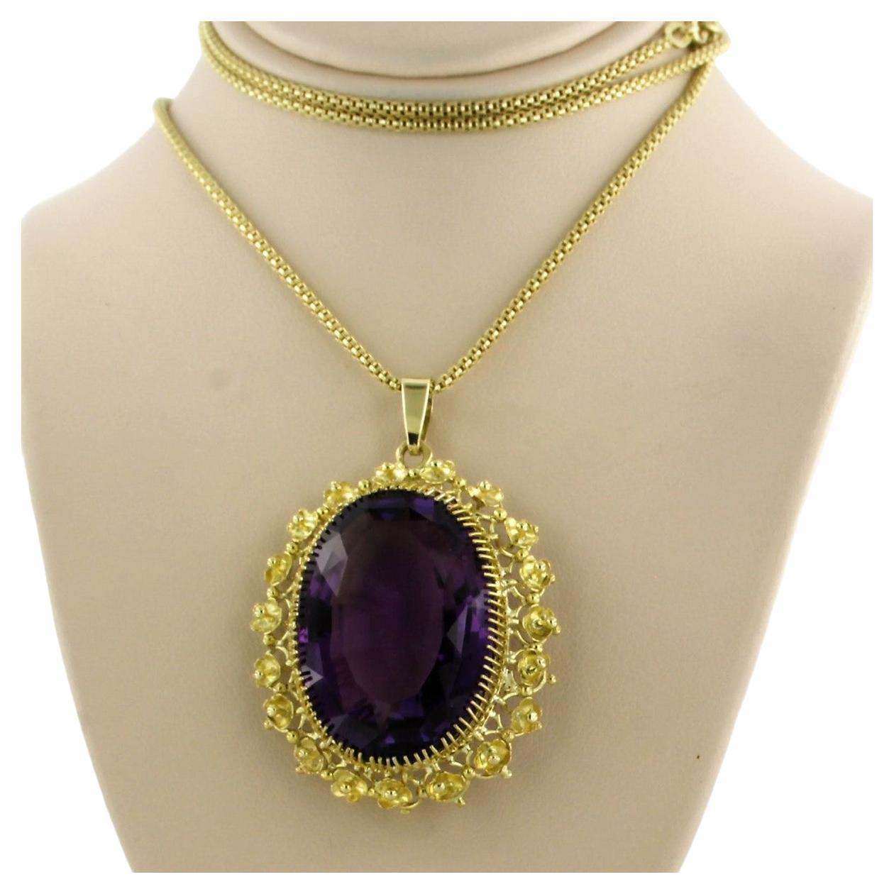 Chain with pendant set with amethyst 14k yellow gold 60 cm long For ...