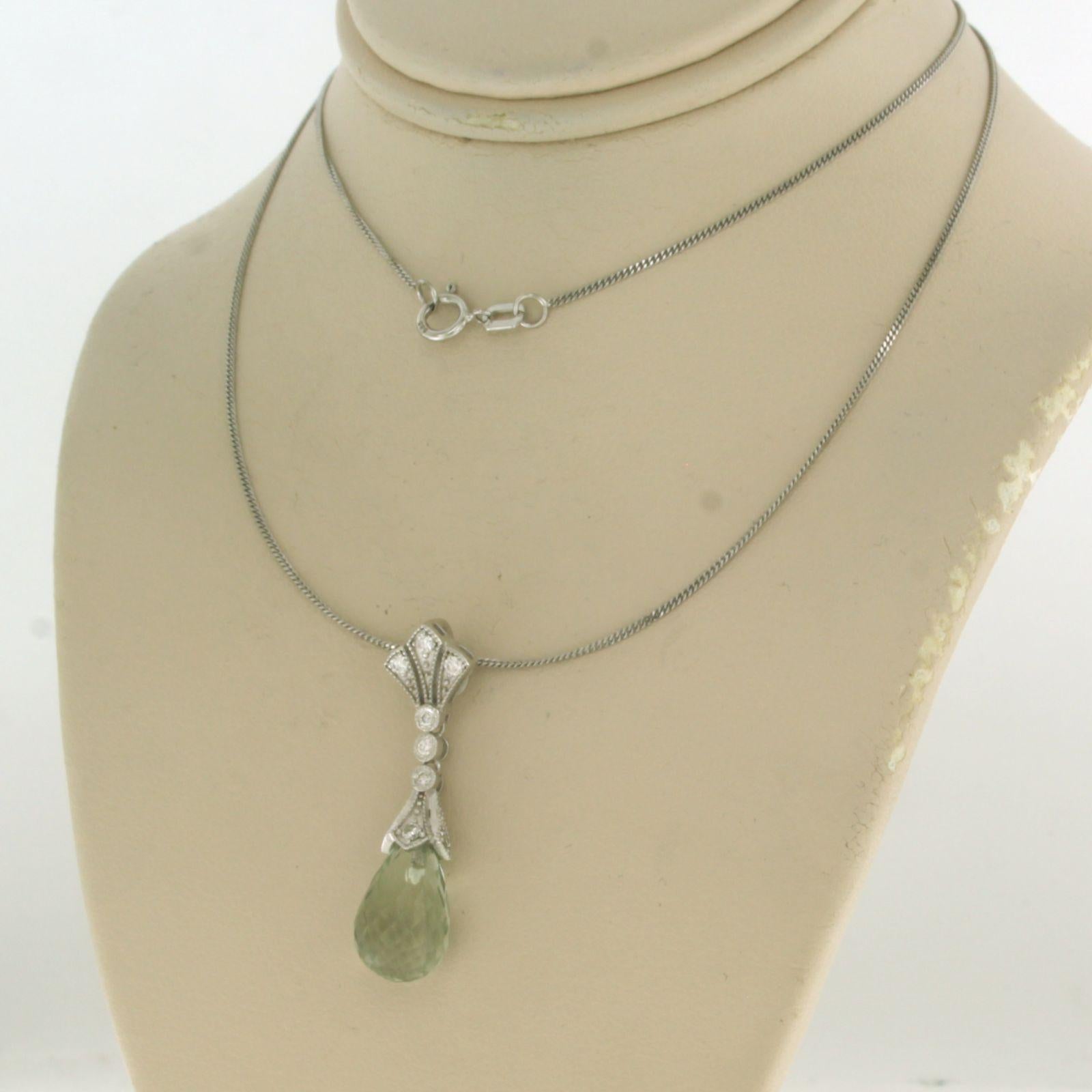 Chain with pendant set with green amethyst and diamonds 14k white gold ...