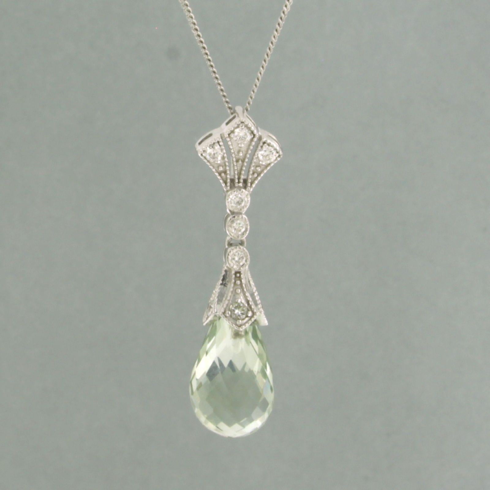 Chain with pendant set with green amethyst and diamonds 14k white gold ...