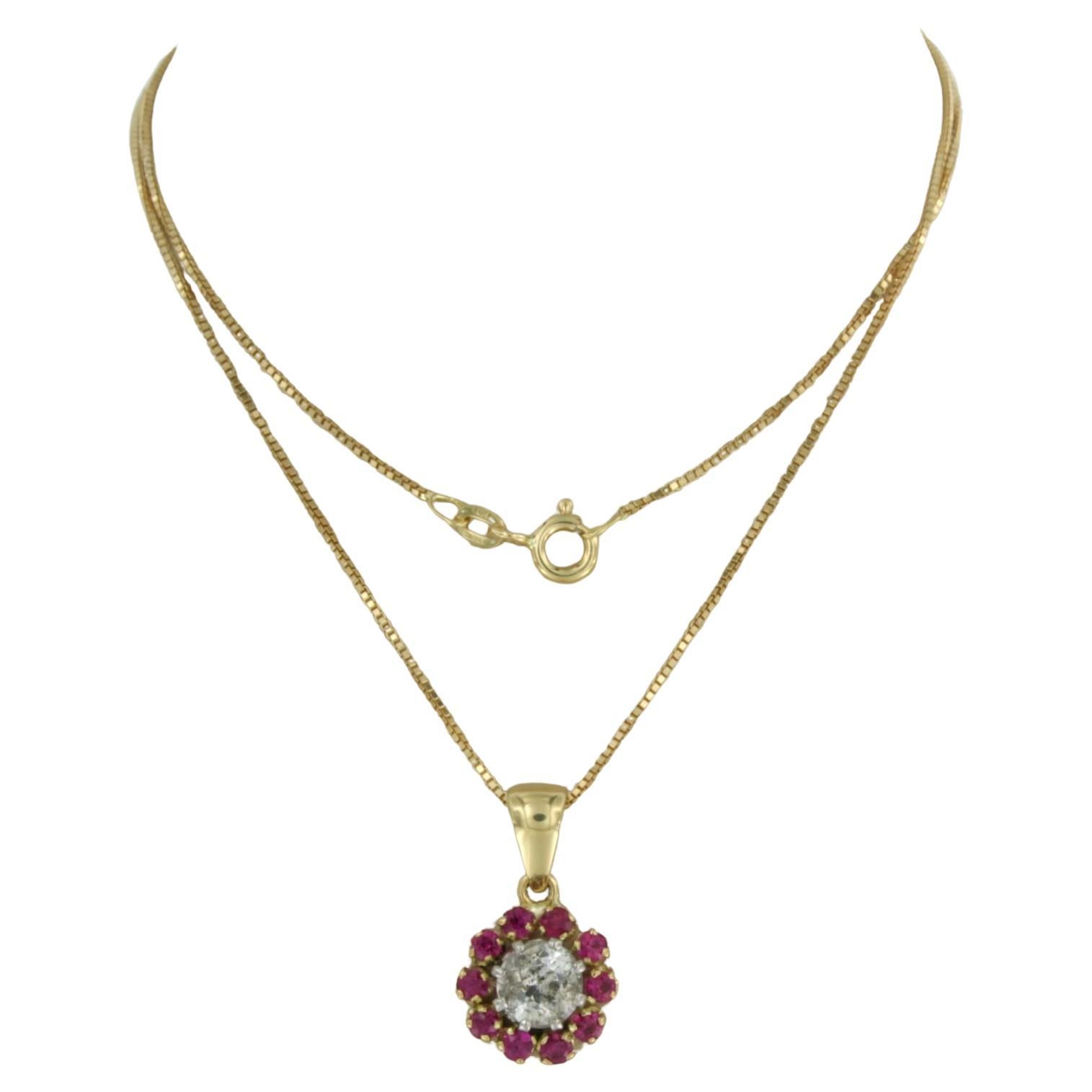 chain with pendant set with ruby and diamonds 18k yellow gold For Sale ...