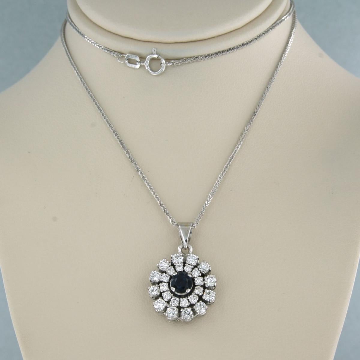 Chain with Pendant set with Sapphire and Diamonds 14k and 18k white ...