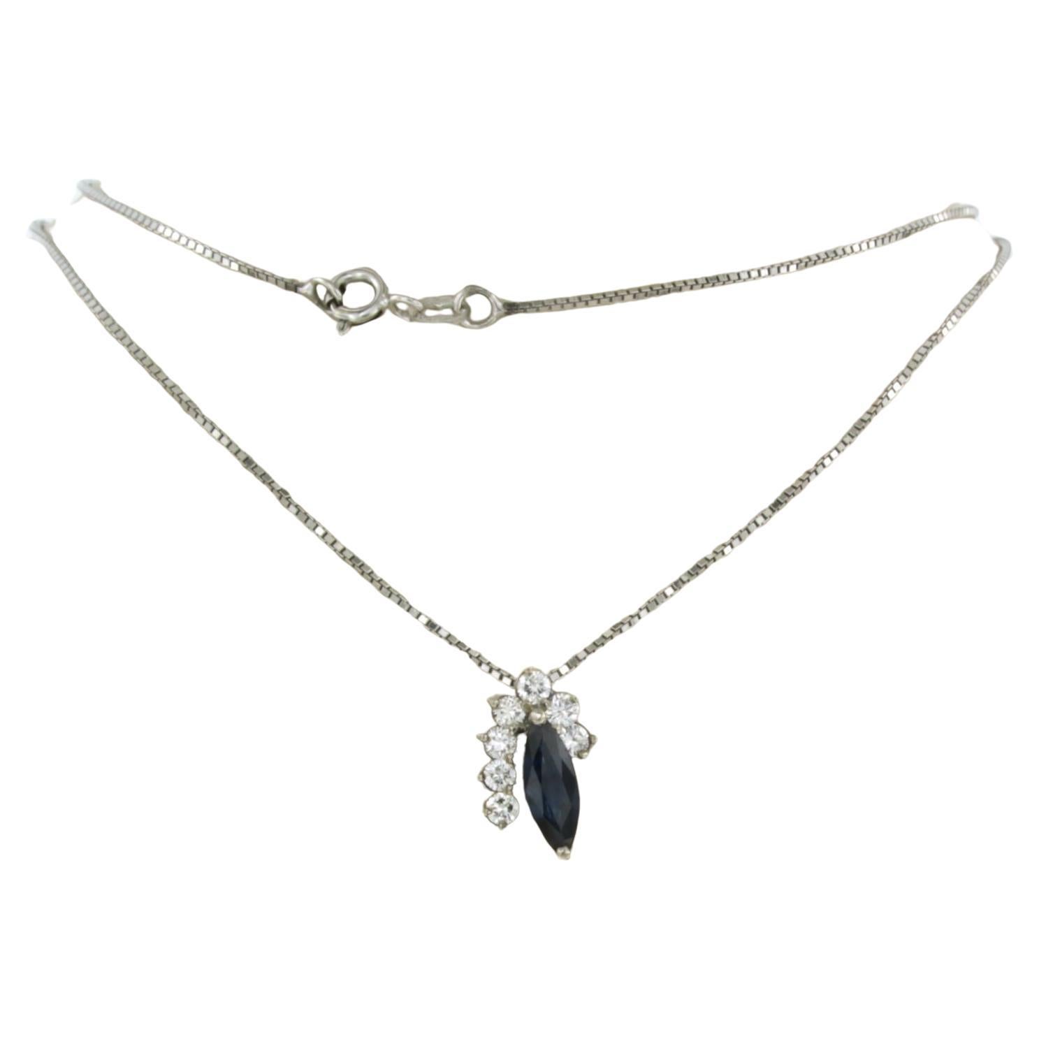 Chain and pendant set witj emerald and diamonds 18k white gold For Sale ...