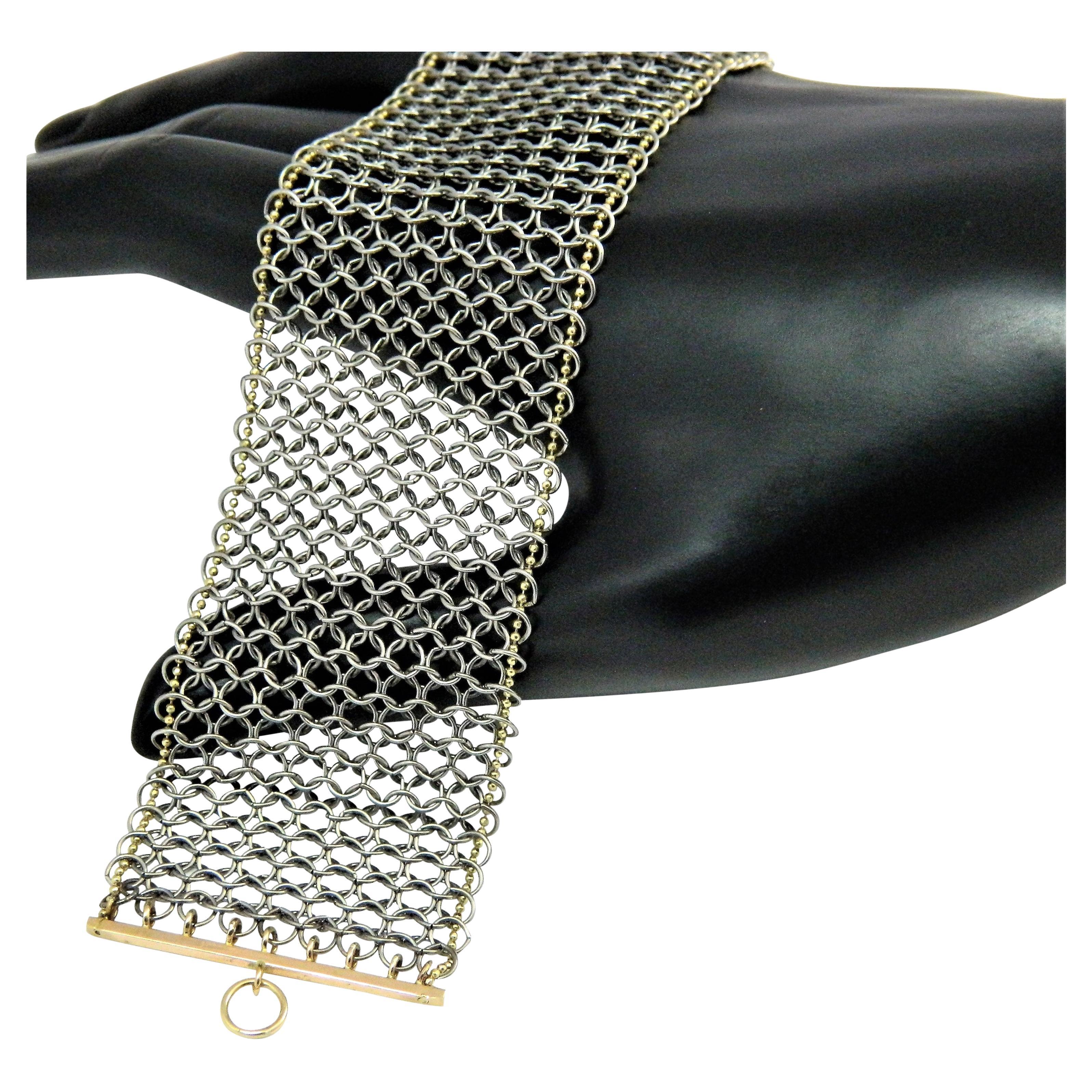 Chainmail Bracelet in Stainless and 14K Chain woven into Perimeter with ...