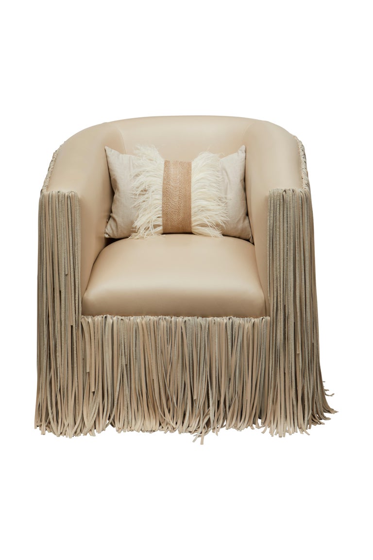 Chair, Shaggy Leather Swivel in Cream-Stone For Sale at 1stDibs