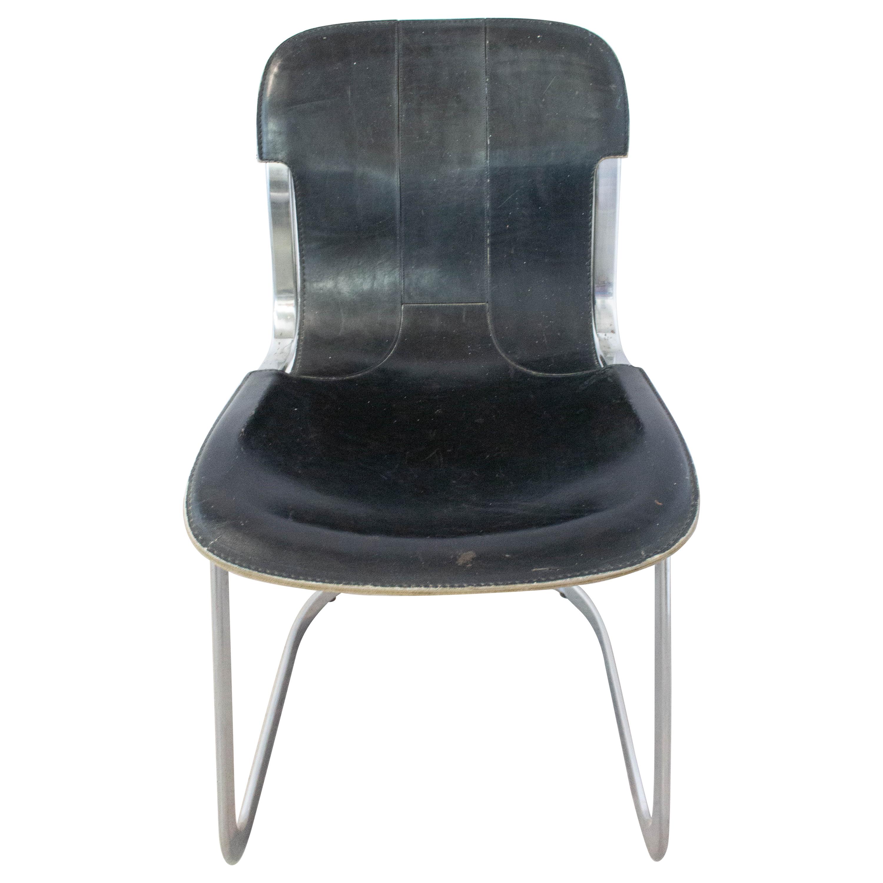 Willy Rizzo Black Sling Leather and Chrome Chairs for Cidue, Italy ...