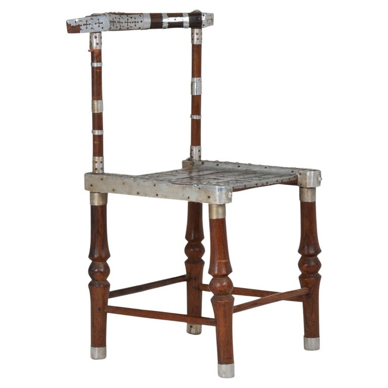 Chair with Hammered Metal Decoration, 20th Century For Sale at 1stDibs