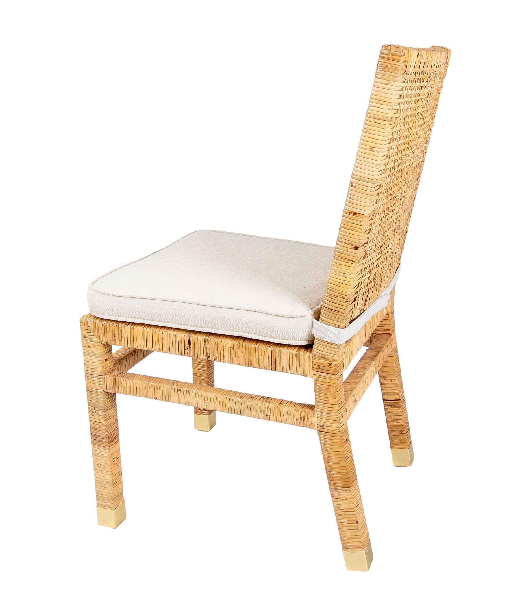 Chair with Mahogany Frame Covered in Rattan and Brass on Legs For Sale ...