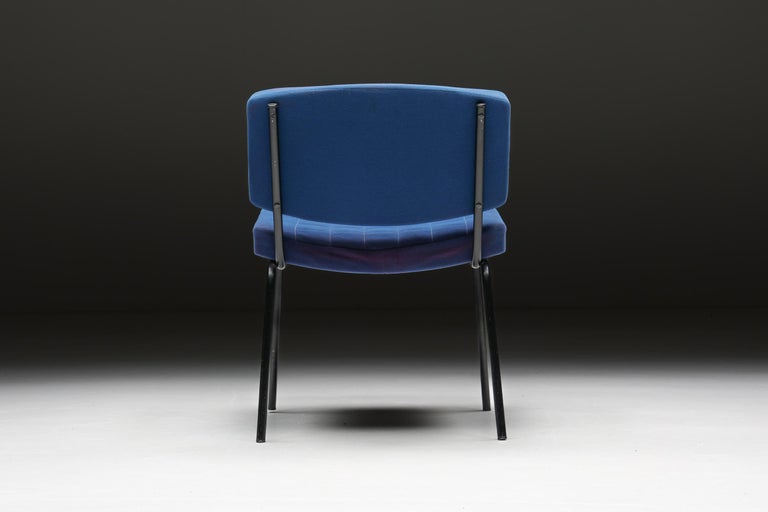 Chairs in Blue Fabric and Metal Frame, 1980s For Sale at 1stDibs