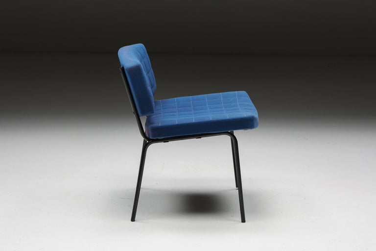 Chairs in Blue Fabric and Metal Frame, 1980s For Sale at 1stDibs