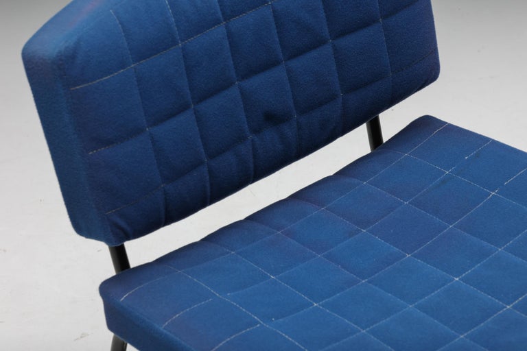 Chairs in Blue Fabric and Metal Frame, 1980s For Sale at 1stDibs