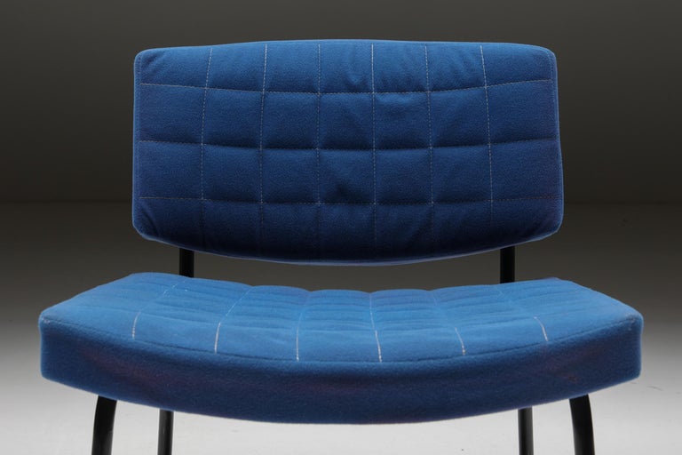 Chairs in Blue Fabric and Metal Frame, 1980s For Sale at 1stDibs