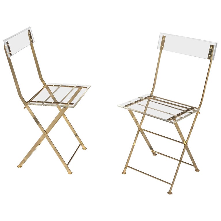 Chairs in Plexiglass and Brass by Yonel Lebovici, France, 1970, Set of ...