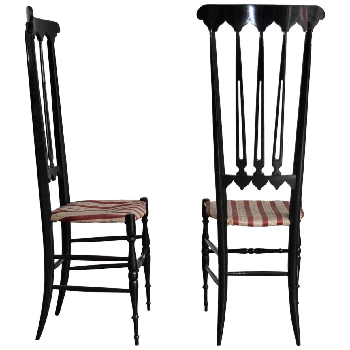 Chairs, Maple Lucid Dark Brown Wood, Fabric Seat, by Gio Ponti, Italy ...