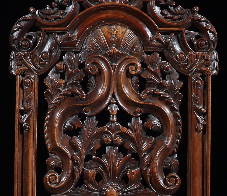 Chairs Set of Six Daniel Marot Walnut Pierced Carving High Backs 51.5 ...