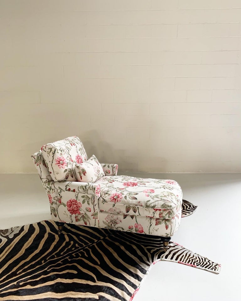 Chaise Lounge in Schumacher Fabric with Zebra Rug For Sale at 1stDibs
