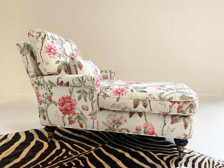 Chaise Lounge in Schumacher Fabric with Zebra Rug For Sale at 1stDibs