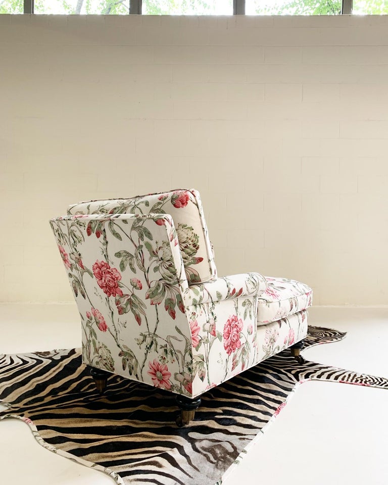 Chaise Lounge in Schumacher Fabric with Zebra Rug For Sale at 1stDibs