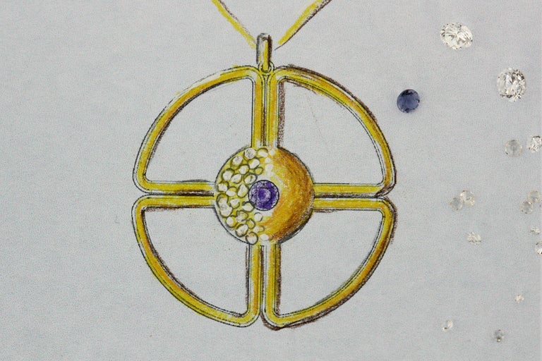 Chakra Anatomy Pendant in 18Kt Yellow Gold with Amethyst and Diamonds ...