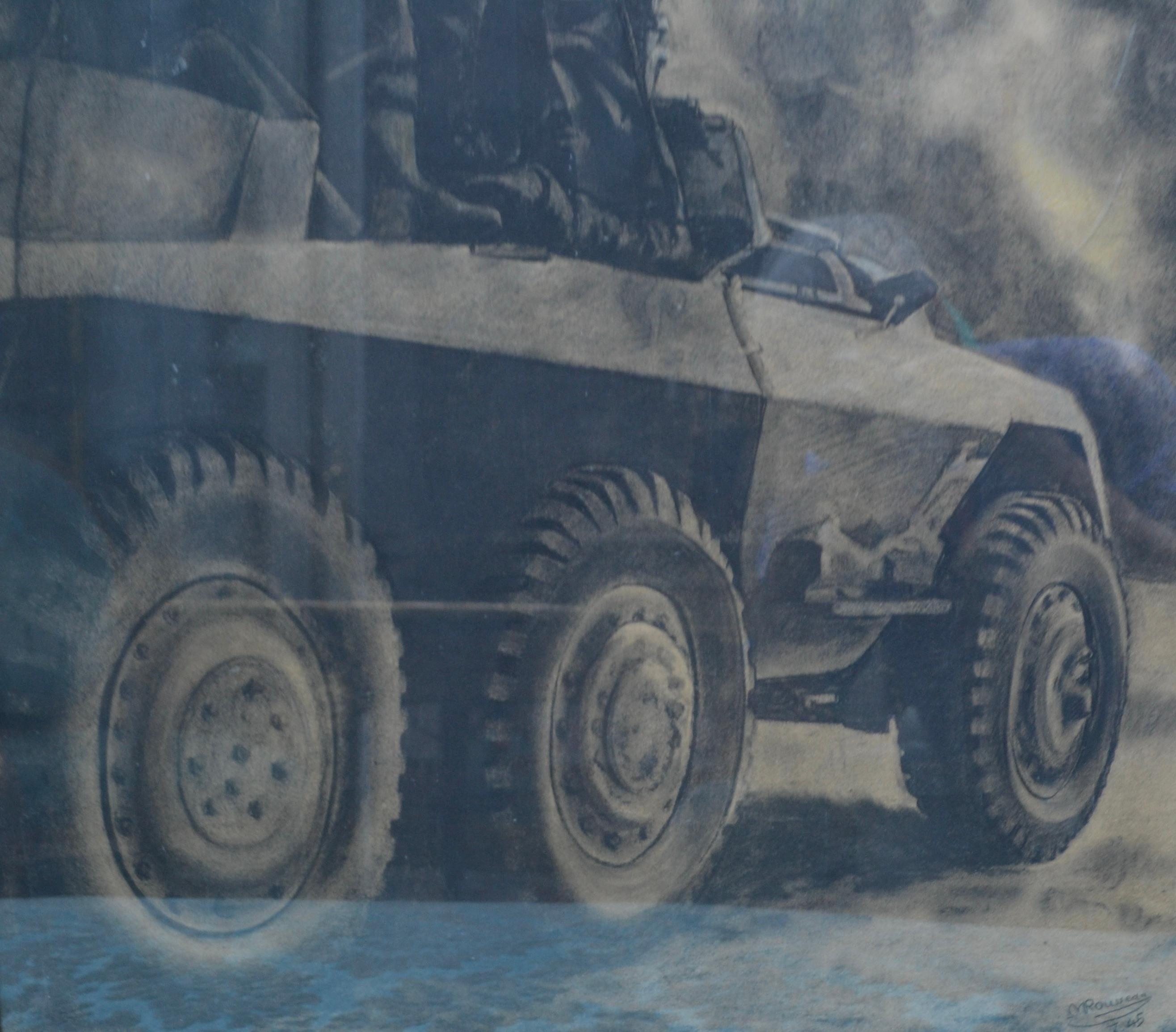 Chalk Drawing of US Army In Action on an Armored Vehicle in Europe in ...