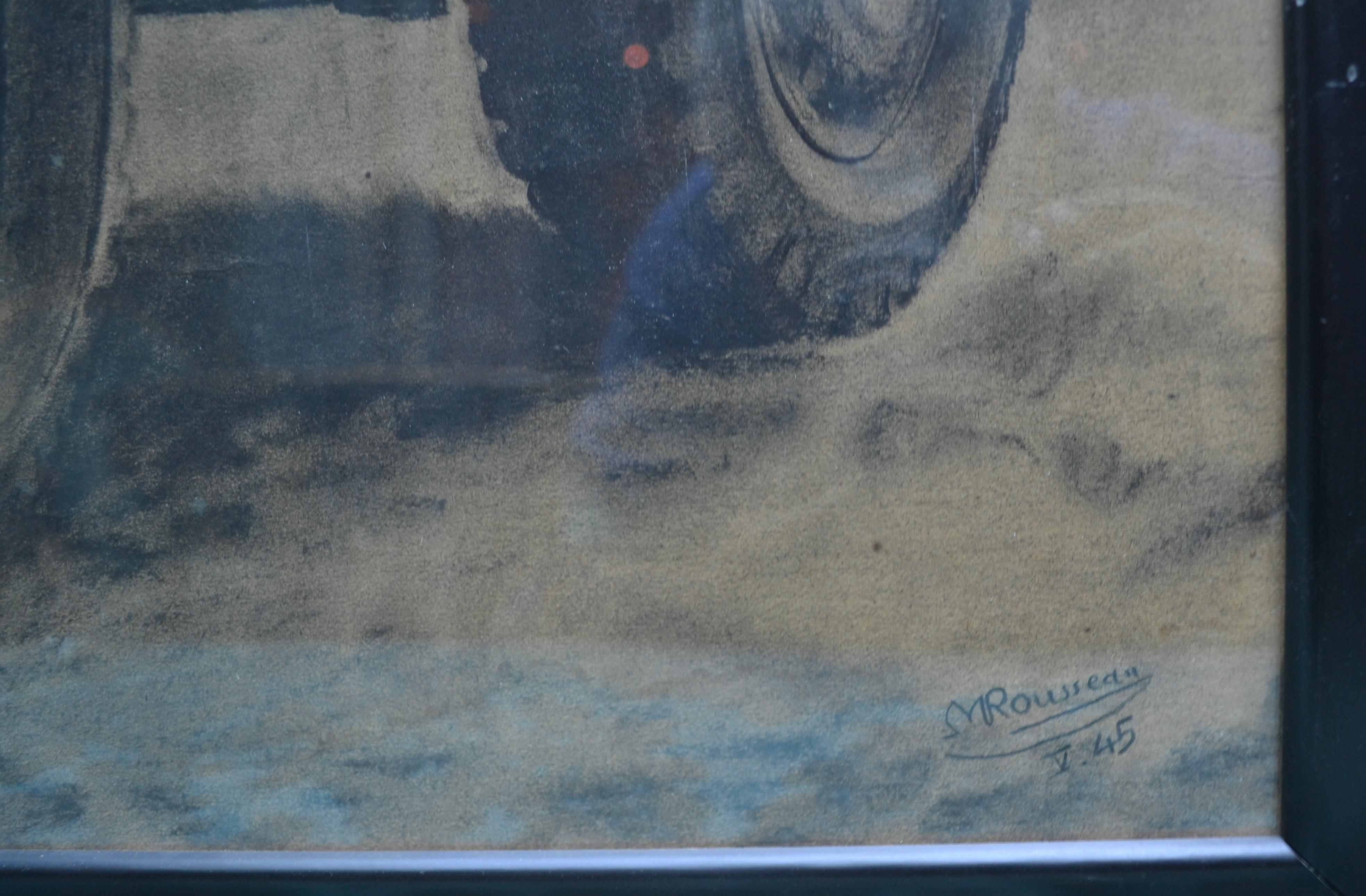 Chalk Drawing of US Army In Action on an Armored Vehicle in Europe in ...