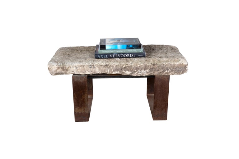 Chalkstone Side Table with Weathered Metal Base For Sale at 1stDibs