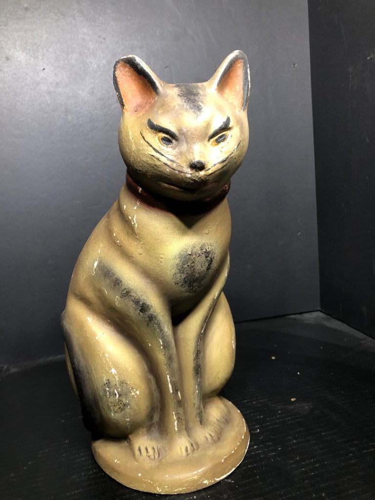 Chalkware Folk Art Painted and Smoke Decorated Large Chalkware Cat ...
