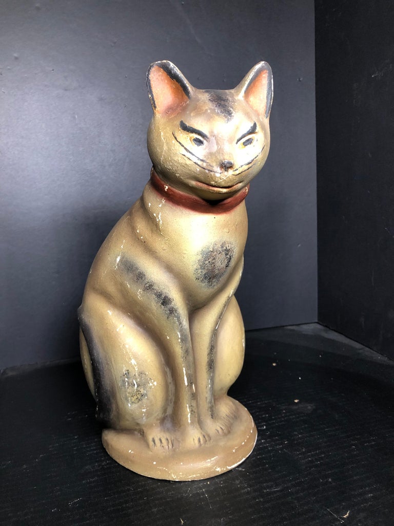 Chalkware Folk Art Painted and Smoke Decorated Large Chalkware Cat ...
