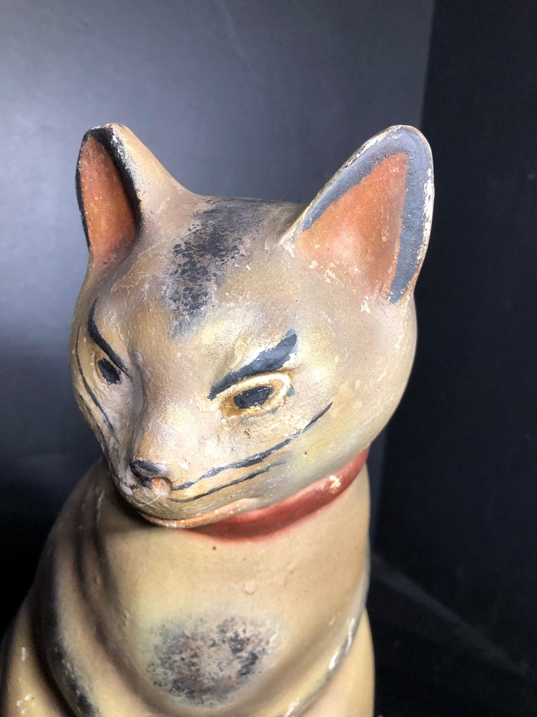 Chalkware Folk Art Painted and Smoke Decorated Large Chalkware Cat ...