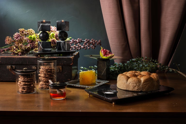 Challa Brass and Black Marble Bread Tray with Carved Hamotzi Blessing ...