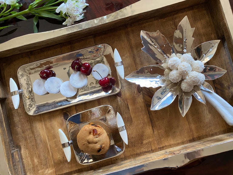 Chalten Small Wood and Alpaca Silver Rectangular Tray For Sale at 1stDibs