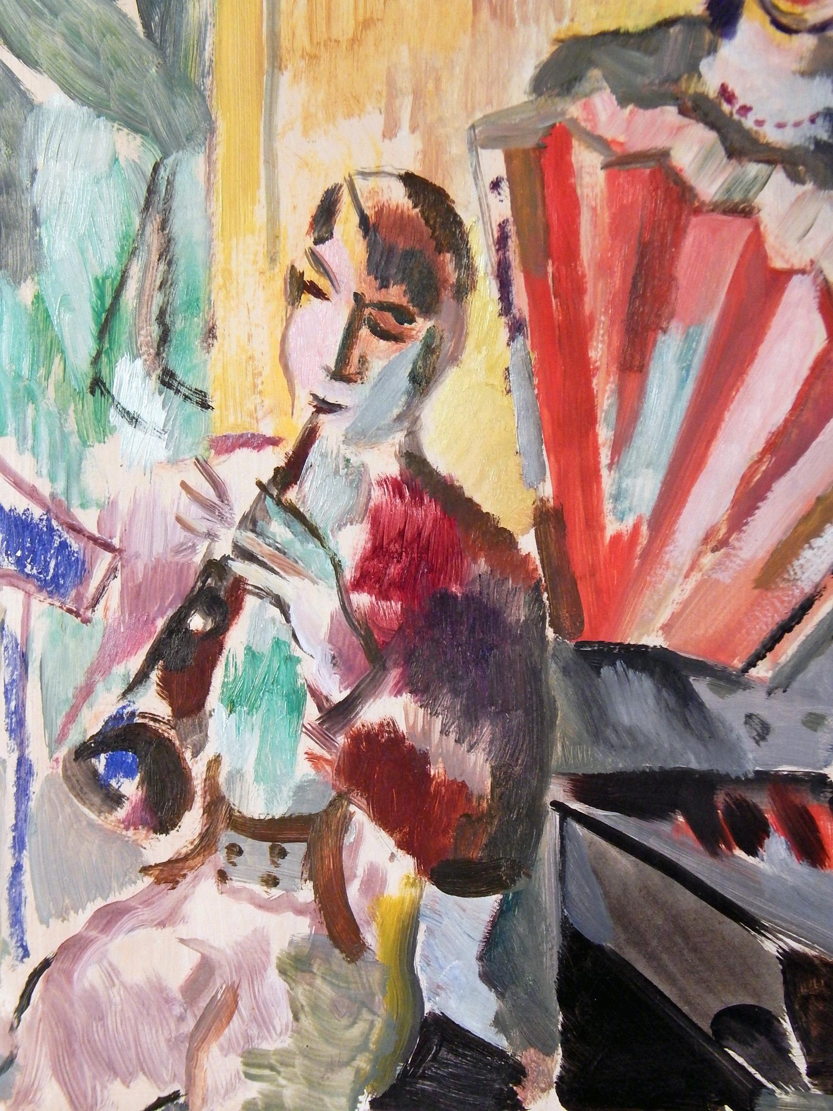 "Chamber Music, " Brilliantly-Hued Cubist Painting with Clarinet and ...