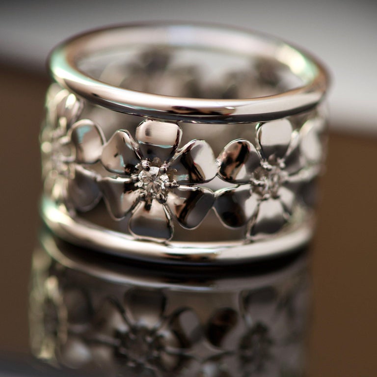 Customizable "Chamomiles" 14 Karat White Gold Diamond Cocktail Ring For ...